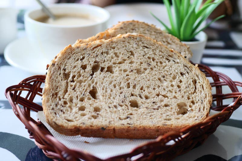 Brow Bread and Tea Cup for Breakfast Stock Image - Image of nuts, flour ...