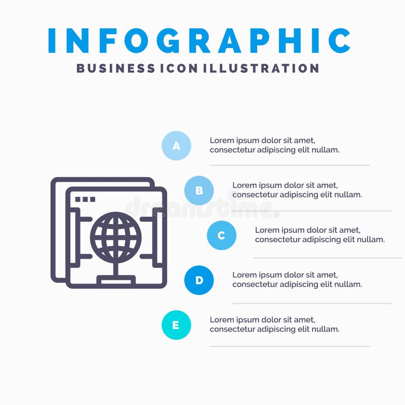 Brower, Internet, Web, Globe Blue Infographics Template 5 Steps. Vector ...