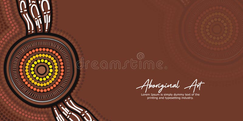 Brown Aboriginal Dot Art Vector Banner with Text. Stock Illustration - Illustration of colorful ...