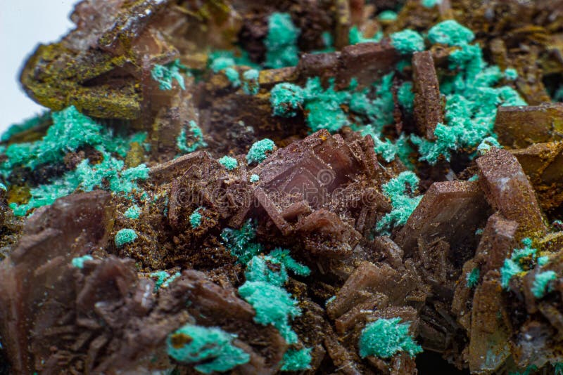 Brown Albite Crystal Cluster with Small Light Green Malachite Clusters ...
