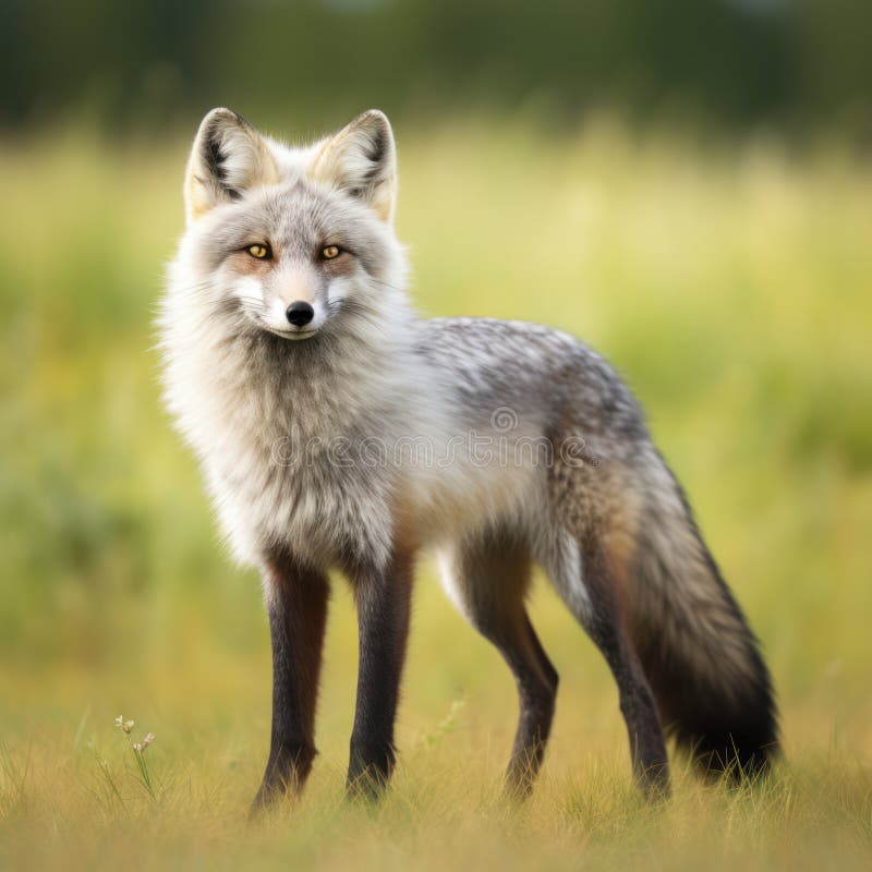 Brown Artic Fox in Summer Standing in a Field Stock Photo - Image of ...