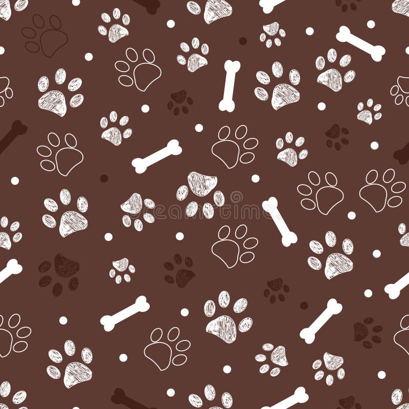 Brown Background with White Paw and Bones Stock Illustration ...