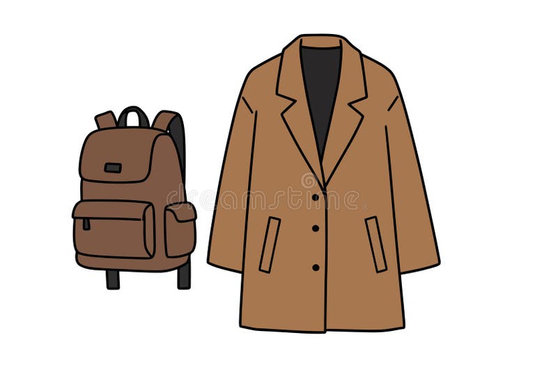 Backpack and coat clipart stock vector. Illustration of detail - 373168204