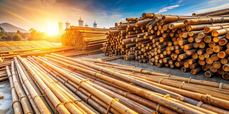 Brown Bamboo Construction Material Stack a Dynamic Building Site ...