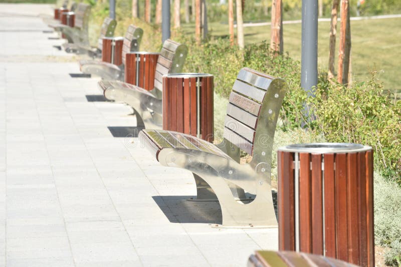 Brown banch in the park. stock photo. Image of street - 192706010