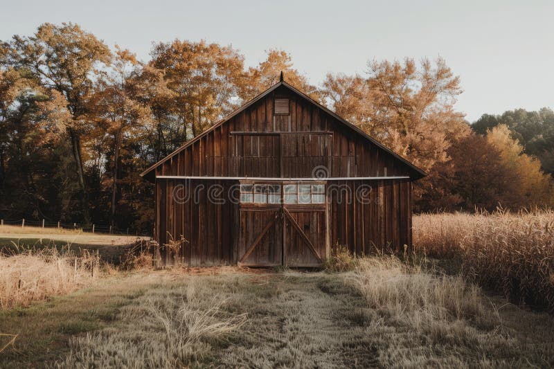 Brown Barn on Farm Landscape Stock Illustration - Illustration of hill ...