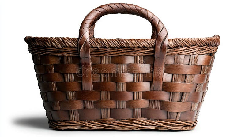 A Brown Basket with a Handle on a White Background Stock Image - Image ...