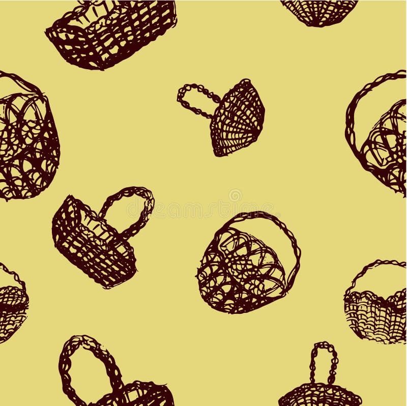Baskets Seamless Pattern on Beige Background Stock Vector ...