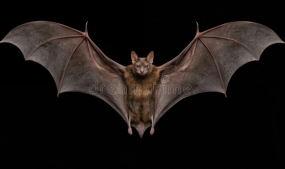 Brown Bat in Mid-flight with Gray and Brown Wings Spread Wide. Dynamic ...