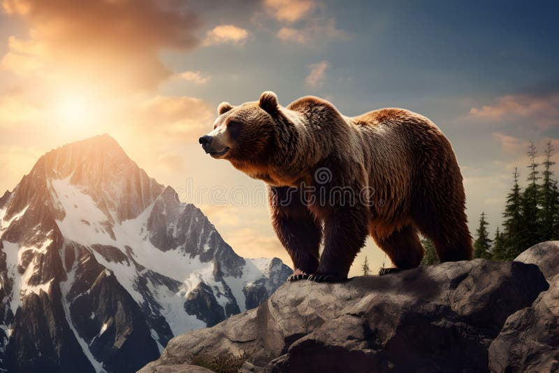 Brown Bear, Beautiful Views Mountains, Stock Illustration ...