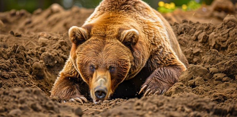 A Brown Bear is Digging in the Dirt Stock Illustration - Illustration ...