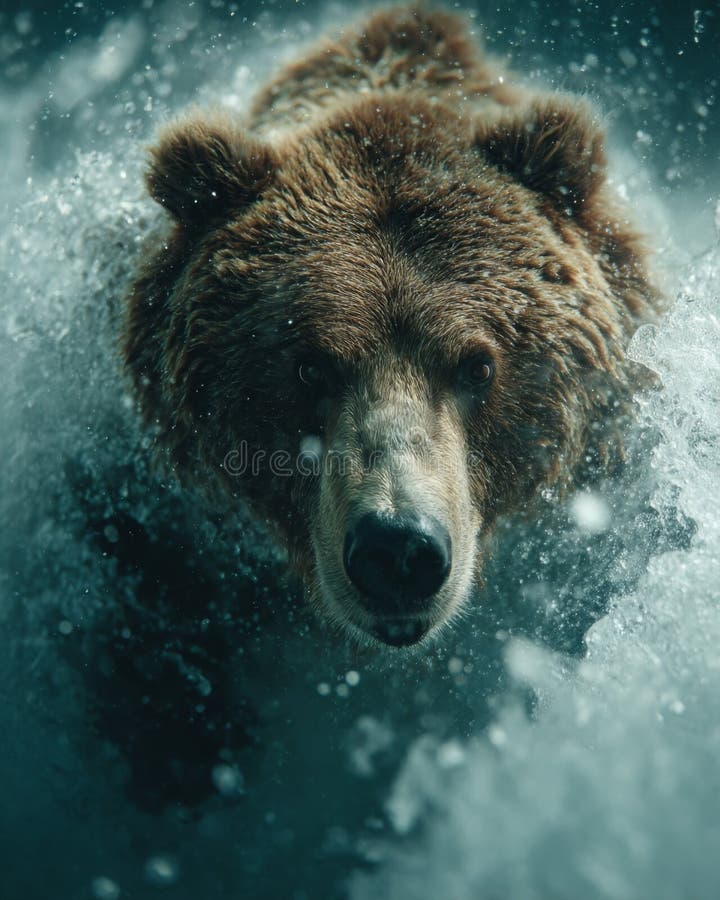 Brown Bear Emerging from Water Splash Stock Illustration - Illustration ...