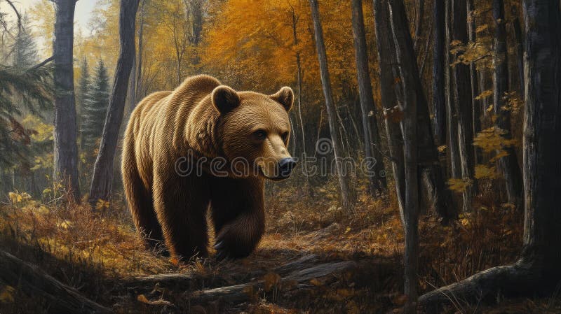 A Brown Bear Exploring Deep Forest Trails. Stock Illustration ...