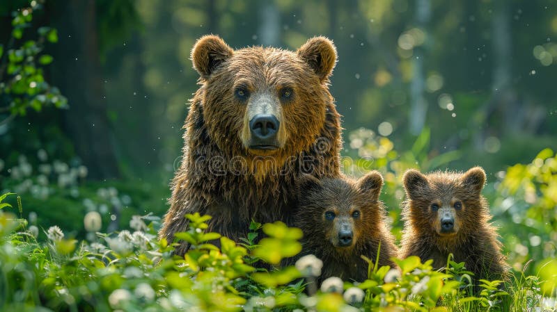 Brown Bear Family in the Summer Forest Stock Illustration ...