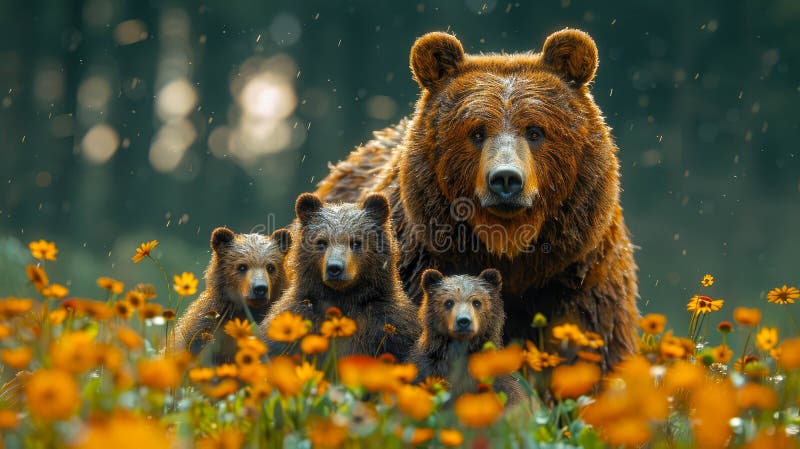 Brown Bear Family in the Summer Forest Stock Illustration ...