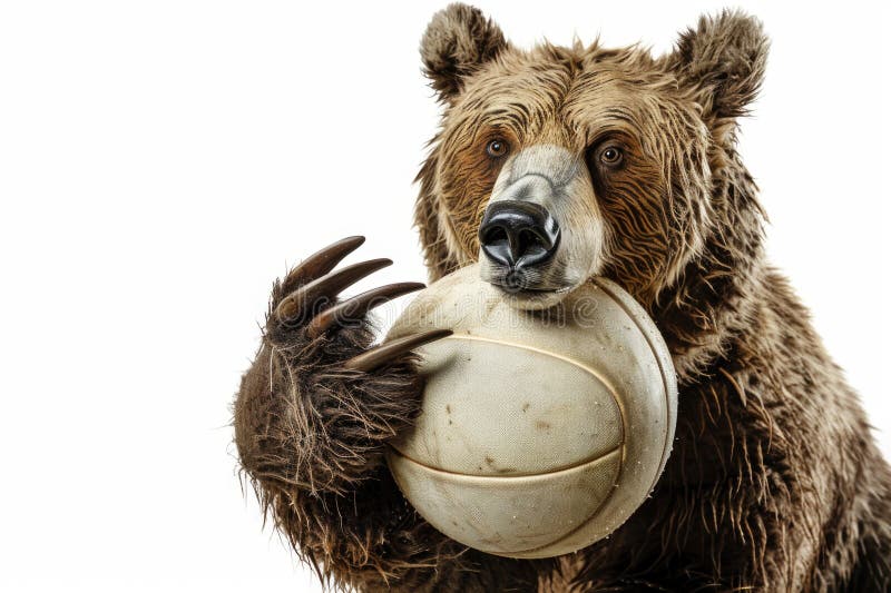 A Brown Bear Grasping a White Ball in Its Paws Stock Photo - Image of ...
