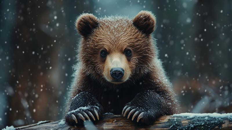A Brown Bear, Its Head on a Log, Looks at the Camera with a Curious ...