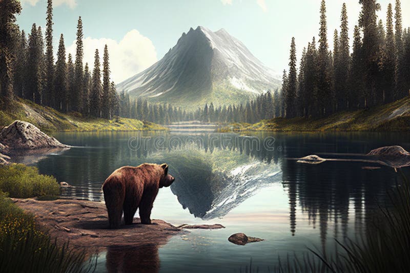 Brown Bear and Landscape. AI Generated Stock Illustration ...