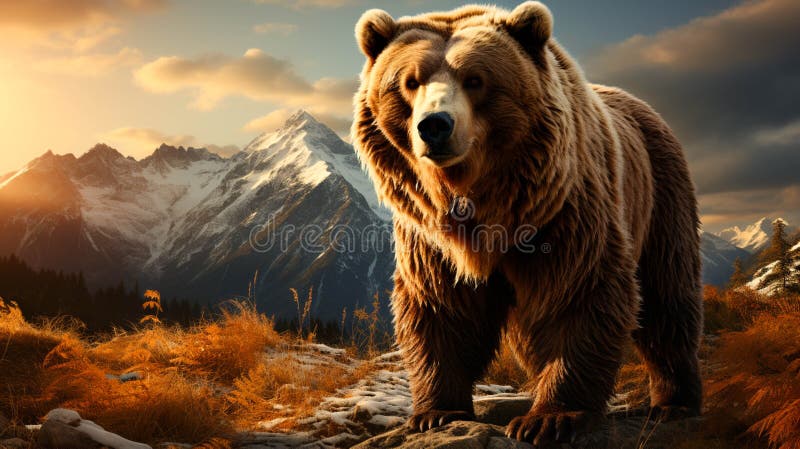 Brown Bear and Landscape, Nice Beautiful Scenery Stock Image - Image of ...