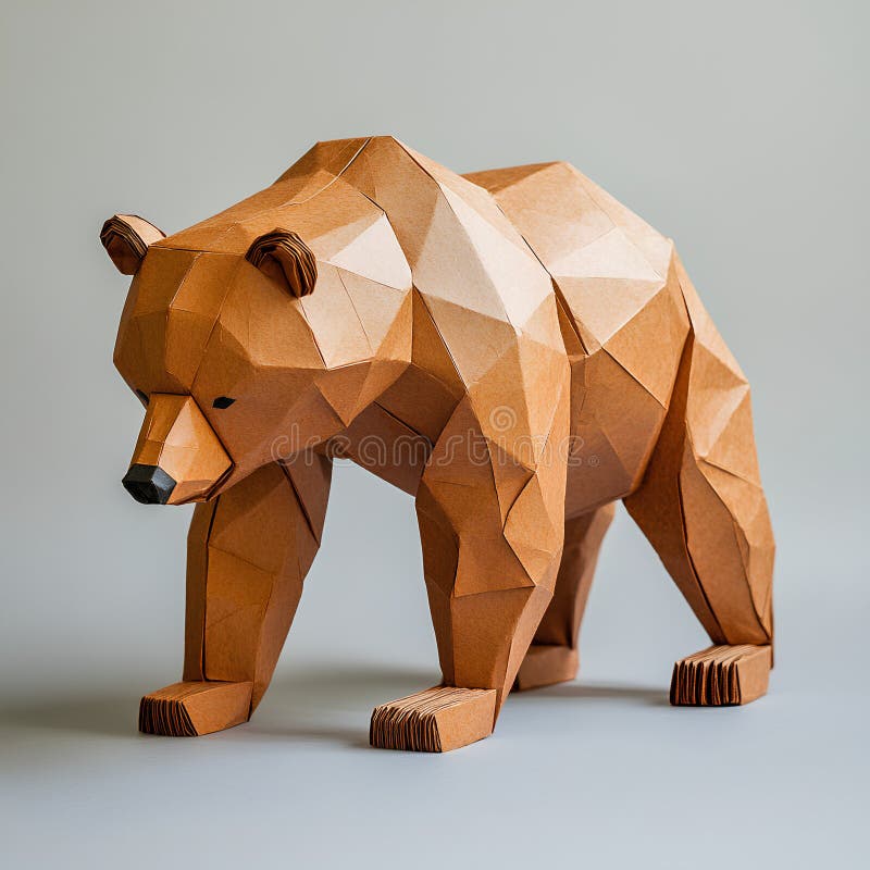 Brown Bear Low Poly Cardboard Model on Gray Background Stock ...