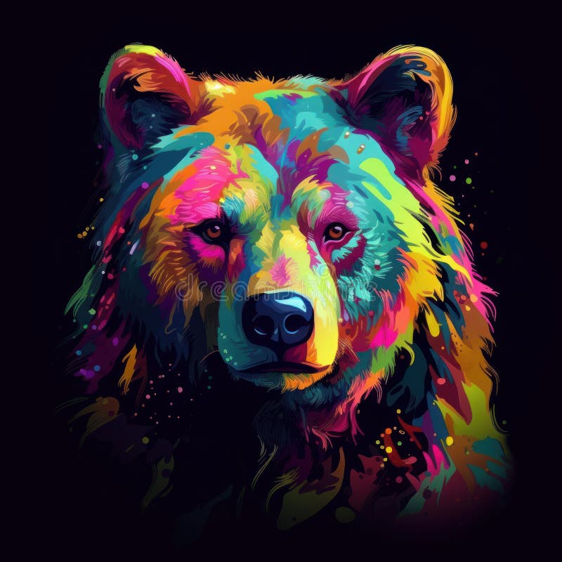 Brown bear in Neon colors stock illustration. Illustration of brown ...