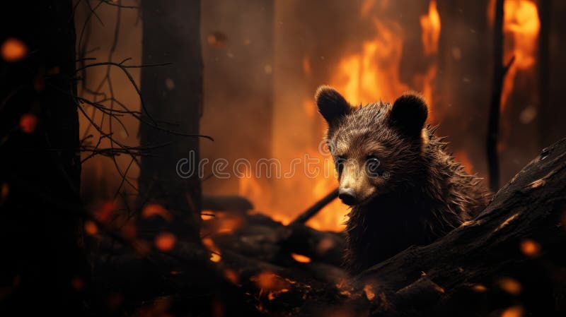 Brown Bear Observes Devastating Wildfire in Forest, Capturing ...