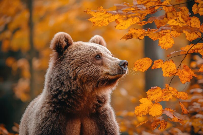 Brown Bear Posing in the Forest during Autumn Stock Illustration ...