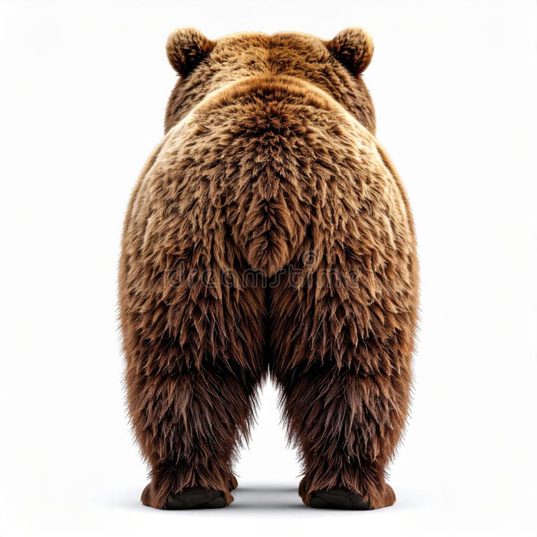 Brown Bear Rear View Closeup on White Background Stock Illustration ...