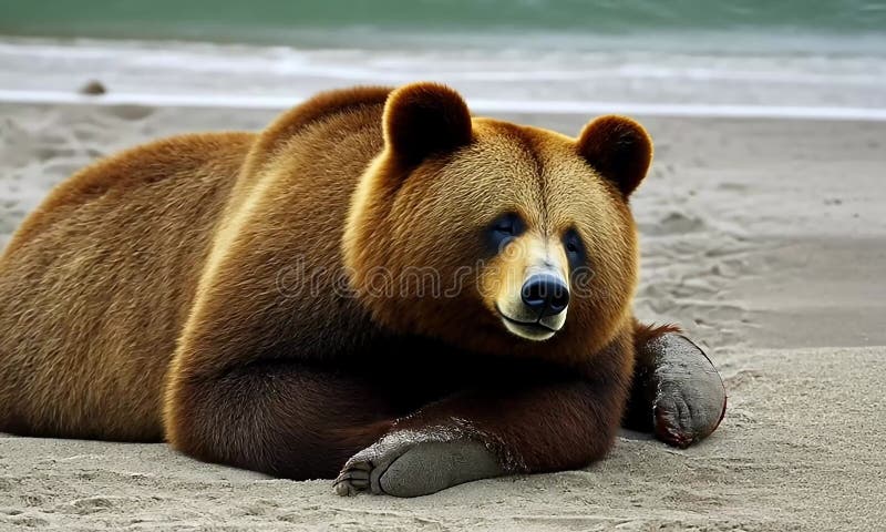 Brown Bear Resting on Sandy Beach Stock Footage - Video of outdoor ...