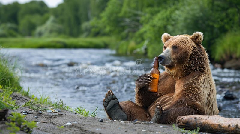 Bear Enjoying a Drink by the River Stock Illustration - Illustration of ...