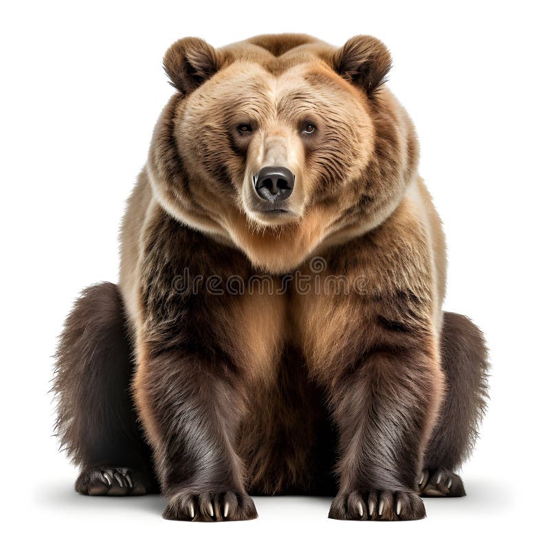 Brown Bear Sitting Isolated on White Background with Shadow and ...