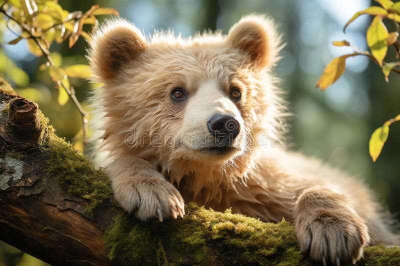 A Brown Bear is Sitting on a Tree Branch Stock Illustration ...
