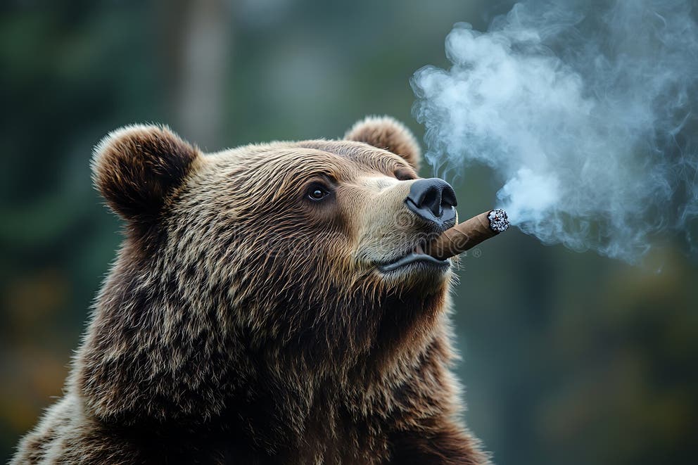 Brown Bear Smoking Cigar in Forest Stock Illustration - Illustration of ...
