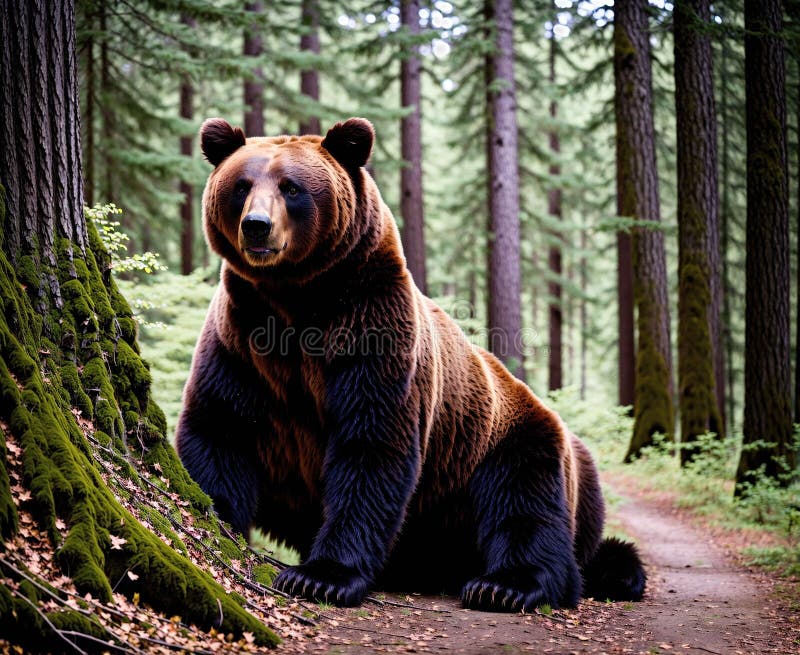 A Brown Bear Standing in the Middle of a Forest. Stock Photo - Image of ...