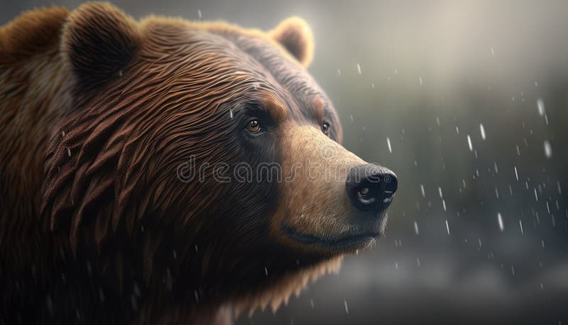 A Brown Bear Standing in the Rain with it S Eyes Open Stock ...