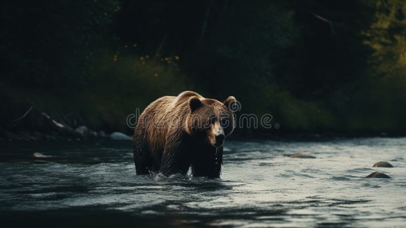 Brown Bear Swimming in a River. Dynamic Pose Stock Illustration ...
