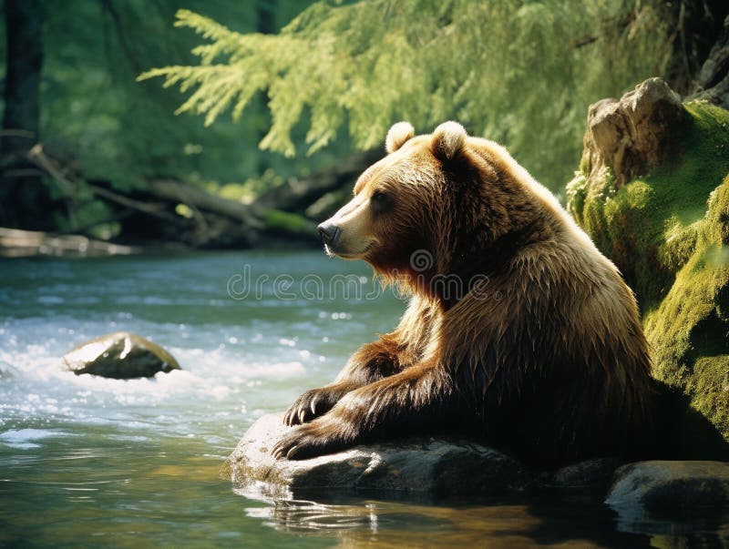 Ai Generated Illustration Wildlife Concept of Brown Bear Takes a Rest ...