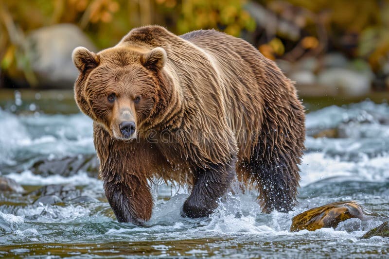 A Brown Bear is Walking through a River Stock Illustration ...
