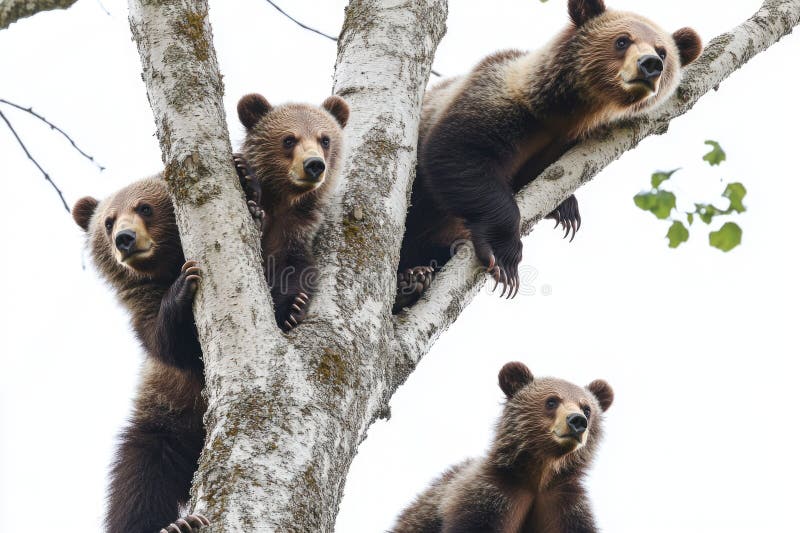 Brown Bears Ascending a Tree, Wildlife Photography Stock Photo - Image ...