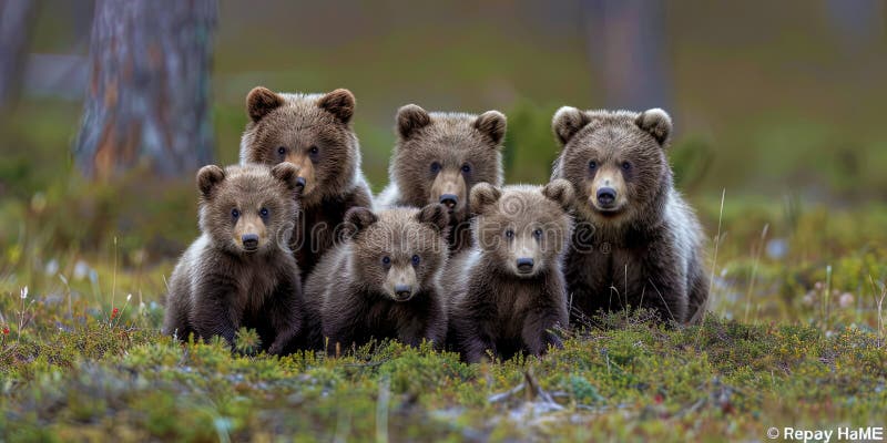 Brown Bears Standing Next To Each Other in a Group Stock Illustration ...