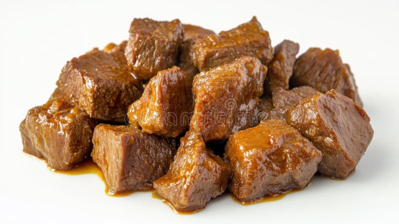 Brown Beef Cubes in Rich Sauce on White Background Stock Illustration ...