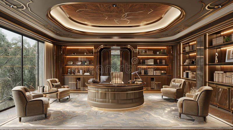 Luxury Home Office with Sun Reflection, Zoom Virtual Background Stock ...