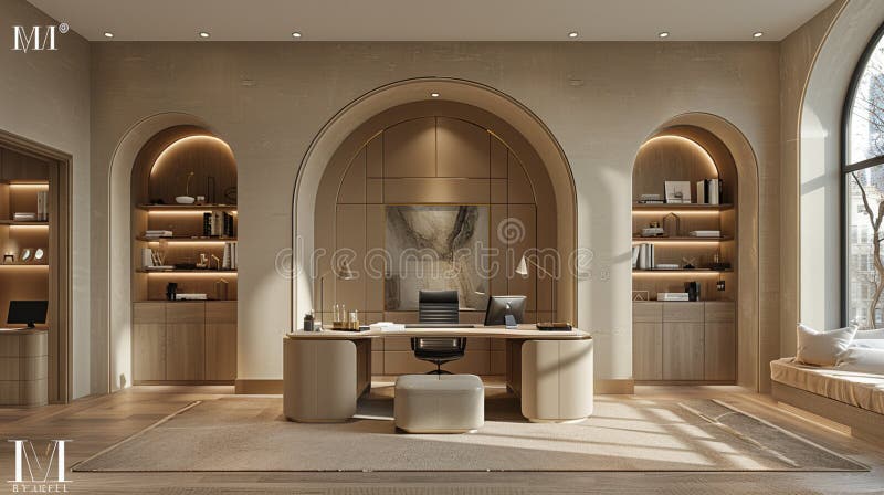 Luxury Home Office with Sun Reflection, Zoom Virtual Background Stock ...