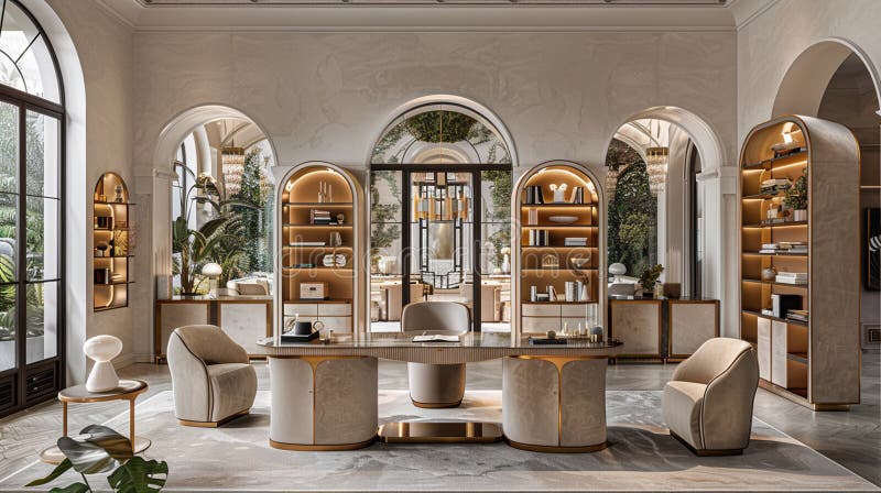 Brown and Beige Luxury Home Office with Sun Reflection, Zoom Virtual ...