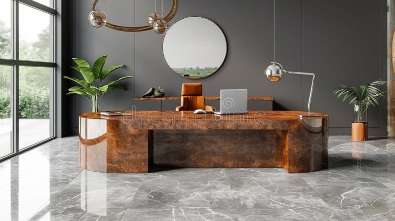 Brown and Beige Luxury Home Office with Sun Reflection, Zoom Virtual ...