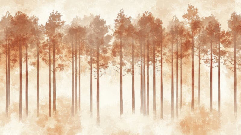 Brown and Beige Pine Forest in Misty Atmosphere Stock Illustration ...