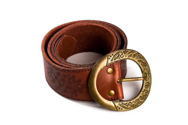 Brown Belt with Bronze Buckle Stock Image - Image of single, orange ...