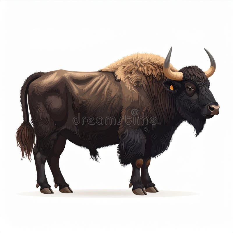 Brown Bison Illustration, Side Profile, White Background Stock ...