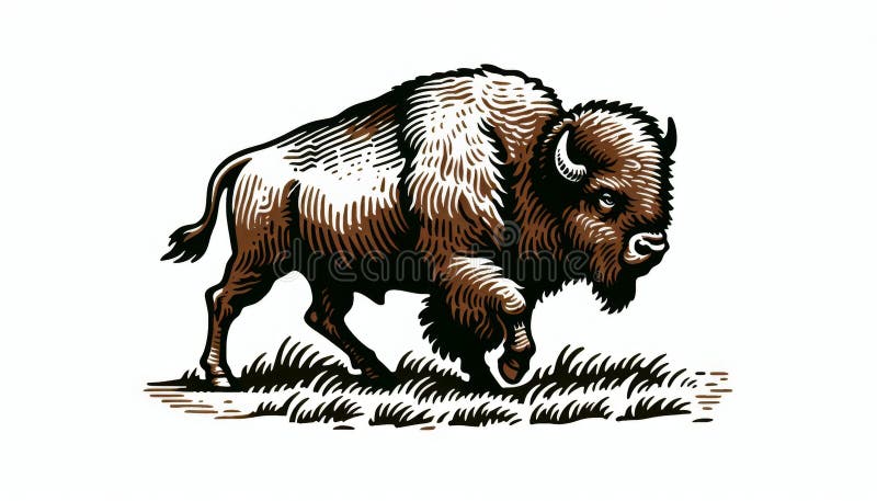 Brown Bison Running through Grassland Illustration Stock Illustration ...