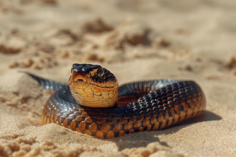 A Brown and Black Snake is Laying on the Sand, High Quality, High ...